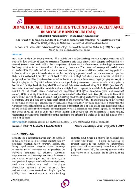 Pdf Biometric Authentication Technology Acceptance In Mobile Banking