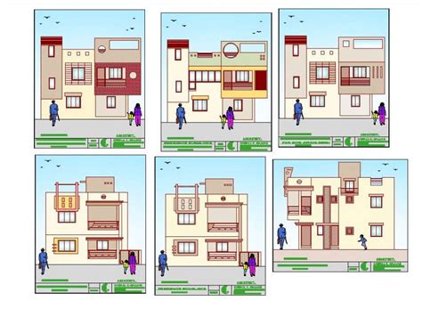 Different Housing Structure Elevation 2d View Cad Block Layout Autocad File