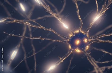 Microscopic Brain Cells Glowing Synapses And Dendrites Under Microscope Generative Ai Stock