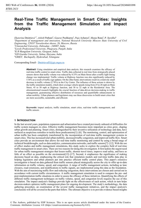 Pdf Real Time Traffic Management In Smart Cities Insights From The Traffic Management