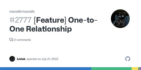 Feature One To One Relationship · Issue 2777 · Nocodbnocodb · Github
