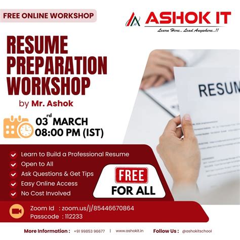 resumepreparation jobsearch careerdevelopment freeworkshop resumetips… ashok bollepalli