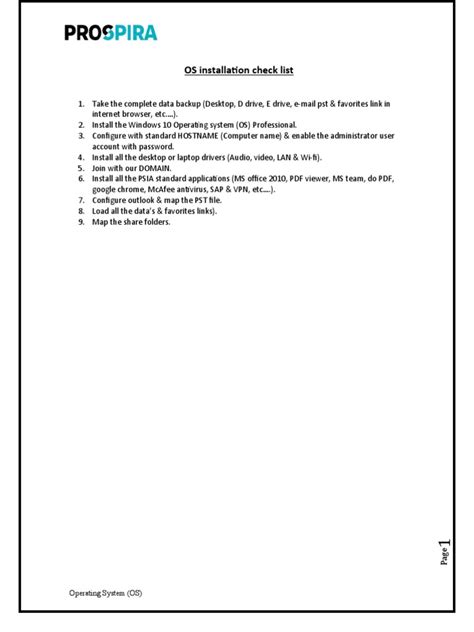 Os Installation Check List Pdf