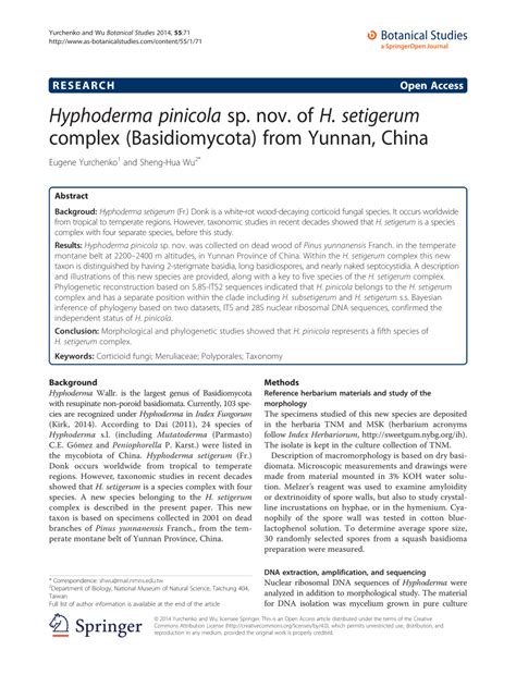 Pdf Hyphoderma Pinicola Sp Nov Of H Setigerum Complex