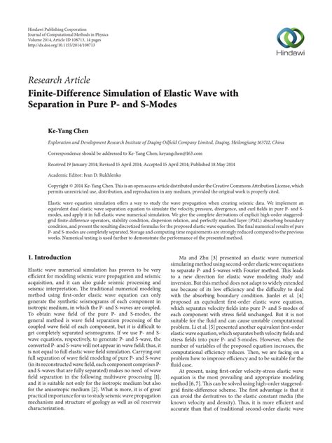 Pdf Finite Difference Simulation Of Elastic Wave With Separation In Pure P And S Modes