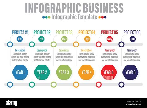 6project 6months 6yearmodern Timeline Diagram With Progress Circle Presentation Vector
