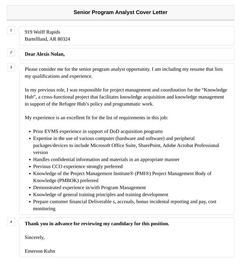 Senior Program Analyst Cover Letter Velvet Jobs