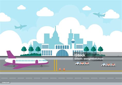 인포그래픽 항공기가 이륙하고 다른 운송 유형 요소 벡터 일러스트가 있는 공항 터미널 건물 개념에 대한 스톡 벡터 아트 및 기타 이미지 개념 개념과 주제 건축 Istock