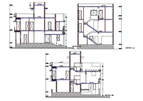 Two Drawings Of Different Sections Of A Building With Pipes And Piping Lines On Each Side