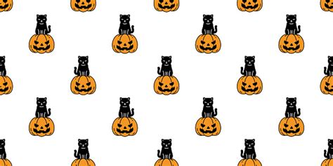 고양이 원활한 패턴 할로윈 호박 새끼 고양이 벡터 스카프 고립 반복 벽지 타일 배경 만화 캐릭터 낙서 일러스트 디자인 갈고리 발톱에 대한 스톡 벡터 아트 및 기타 이미지