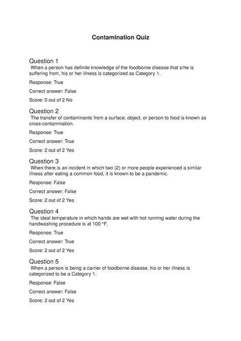 Contamination Quiz Risk Management As Applied To Safety Security And Sanitation Studocu