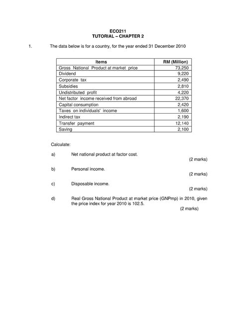 Tutorial CHP Tutorial Question ECO TUTORIAL CHAPTER The Data Below Is For A Country