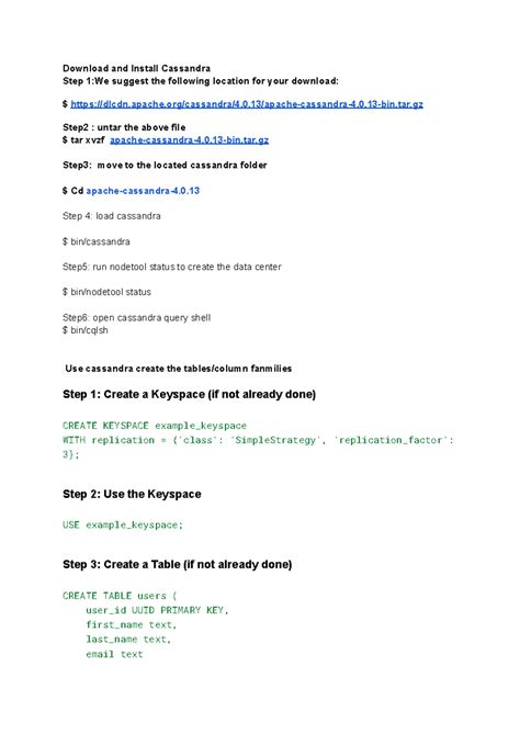 Cassandra Example Cassava Download And Install Cassandra Step 1we