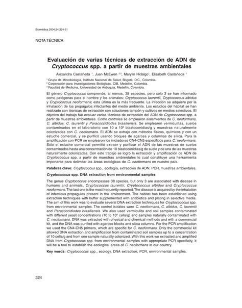 PDF Cryptococcus Spp DNA Extraction From Environmental Samples