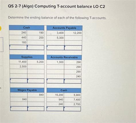 Solved QS 2 7 Algo Computing T Account Balance LO C2 Chegg Com