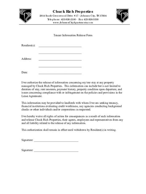 Fillable Online Tenant Information Release Form Fax Email Print Pdffiller