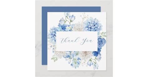 Elegant Blue Floral Thank You Card Zazzle