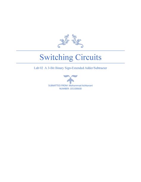 Solved Report Of Switching Circuits This Is LAB 02 Of Switching Circuits Of Carleton University