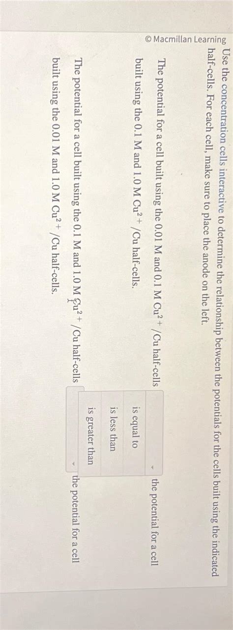 Solved Use The Concentration Cells Interactive To Determine