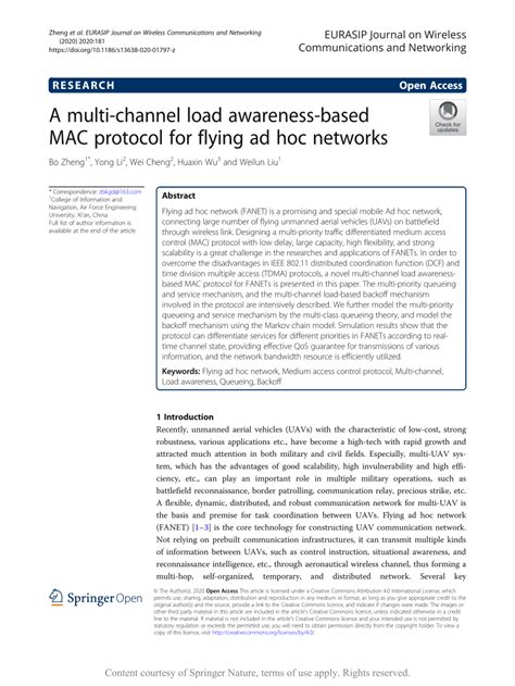 PDF A Multi Channel Load Awareness Based MAC Protocol For Flying Ad Hoc Networks