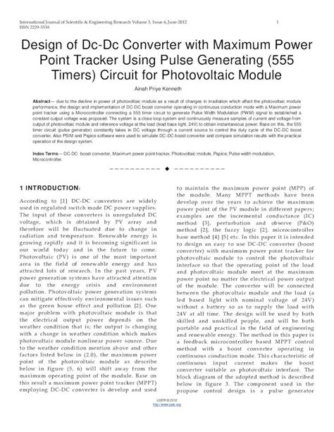 Pdf Design Of Dc Dc Converter With Maximum Power Point Tracker Using