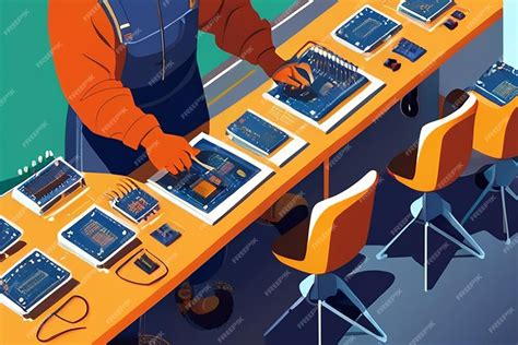 Premium Photo Students Assembling Electronic Circuits Vector Flat Style Illustration