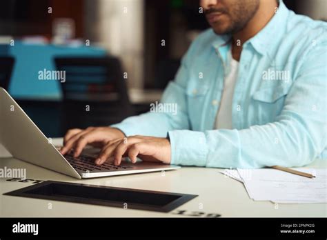 Close Up Photo Of Man Entering Data Into Computer Stock Photo Alamy