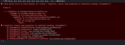 在vue eui的dialog中报错error in event handler for click typeerror this