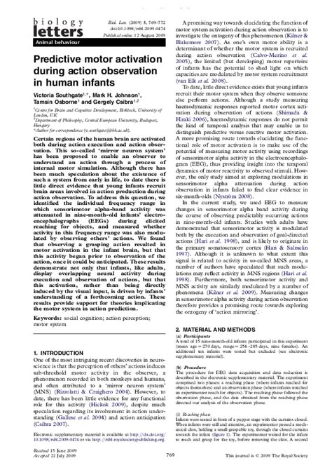 Pdf Predictive Motor Activation During Action Observation In Human Infants