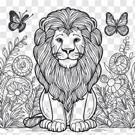 꽃으로 둘러싸인 사자 그림이 있는 3d 색칠 페이지 사자 그림이 있는 3d 색칠 페이지 꽃으로 둘러싸인 사자 그림 Png 일러스트 및 이미지 에 대한 무료 다운로드