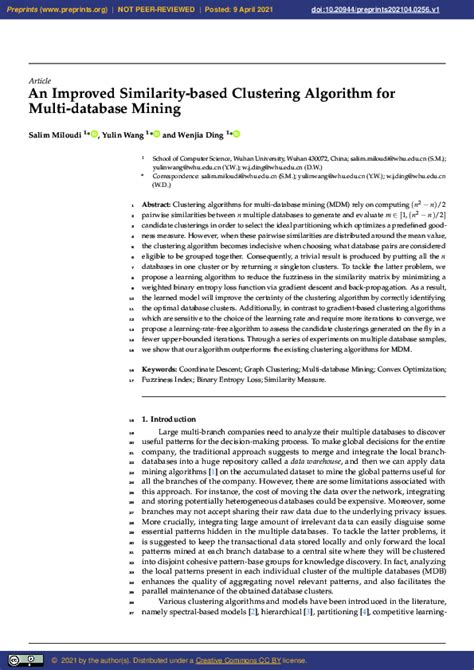 pdf an improved similarity based clustering algorithm for multi