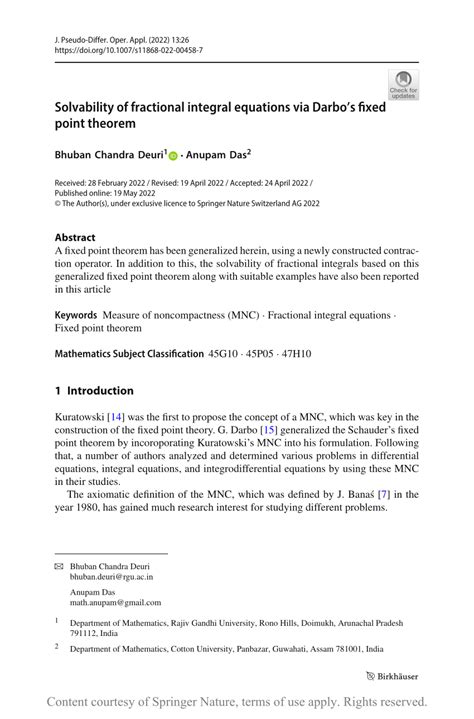 Solvability Of Fractional Integral Equations Via Darbos Fixed Point