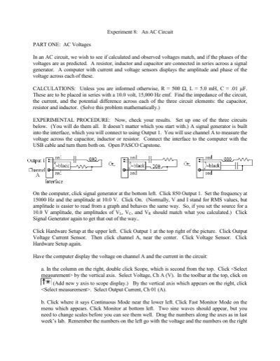 Experiment An AC Circuit PART ONE AC Voltages In An Faculty