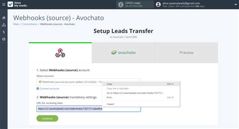 how to connect webhooks with avochato savemyleads