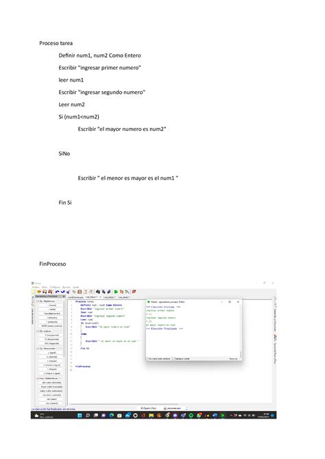 Tarea De Algoritmos Semana 7 Proceso Tarea Definir Num1 Num2 Como Entero Escribir Ingresar