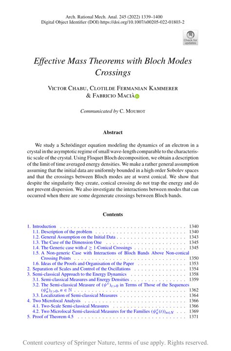 Pdf Effective Mass Theorems With Bloch Modes Crossings