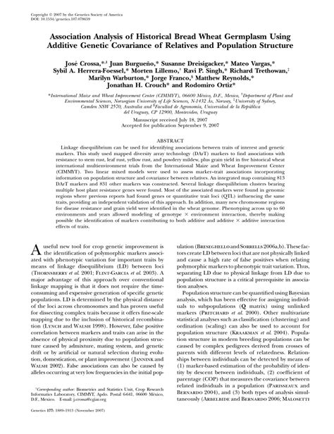 Pdf Association Analysis Of Historical Bread Wheat Germplasm Using
