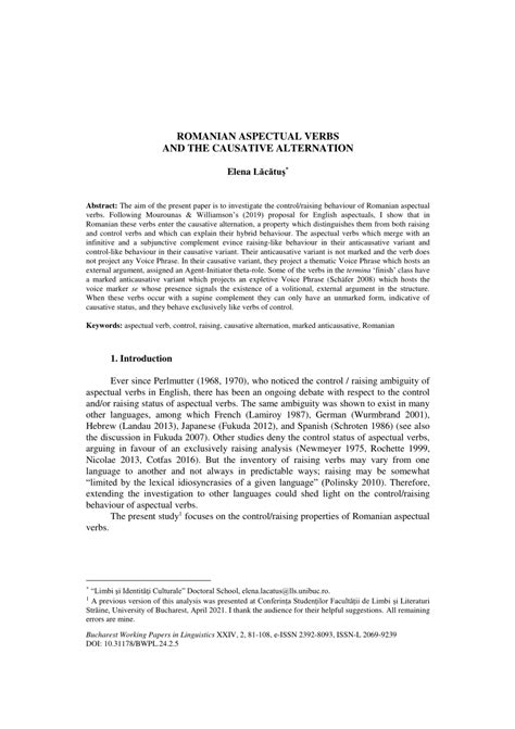 Pdf Romanian Aspectual Verbs And The Causative Alternation