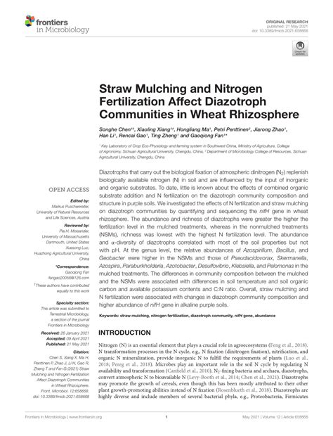 Pdf Straw Mulching And Nitrogen Fertilization Affect Diazotroph