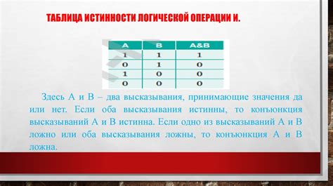 Логические операции дизъюнкция конъюнкция инверсия Построение таблиц истинности