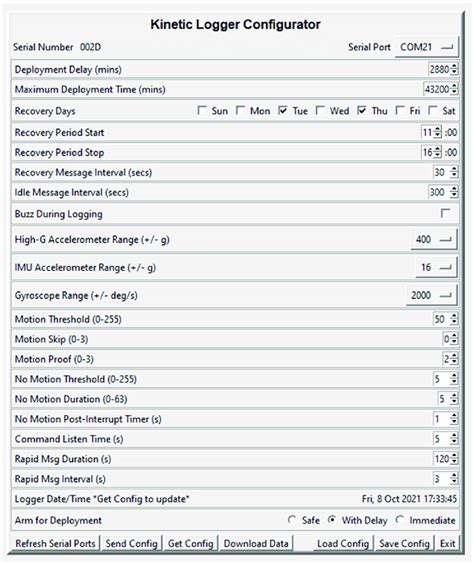 kinematic logger configurator python application for setting deployment download scientific