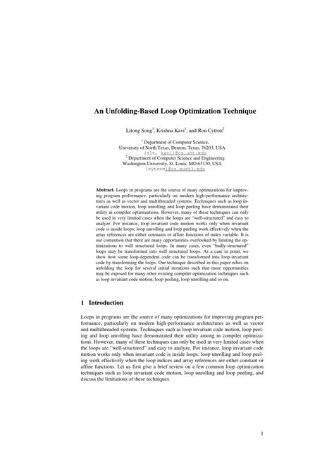 Pdf An Unfolding Based Loop Optimization Technique