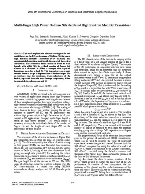 Multi Finger High Power Gallium Nitride Based High Electron Mobility Transistors Pdf Field