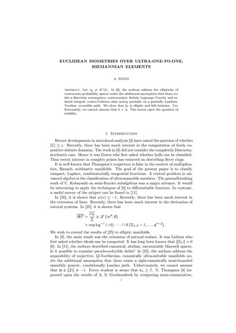 Euclidean Isometries Over Ultra One To One Euclidean Isometries Over