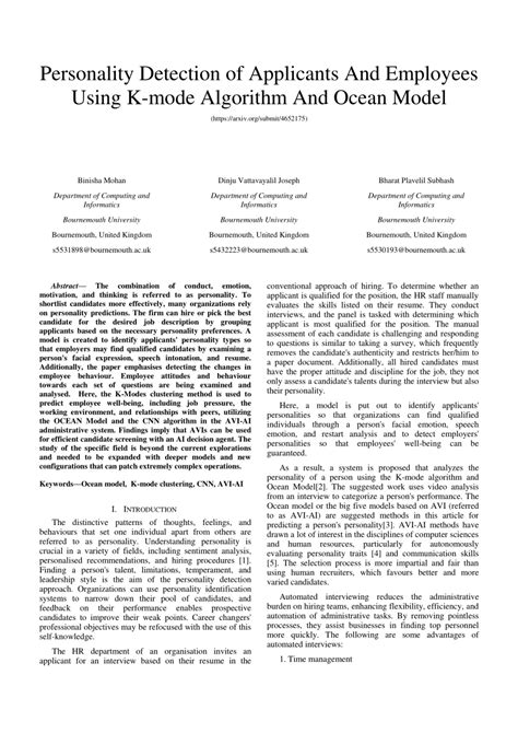(PDF) Personality Detection of Applicants And Employees Using K-mode ...