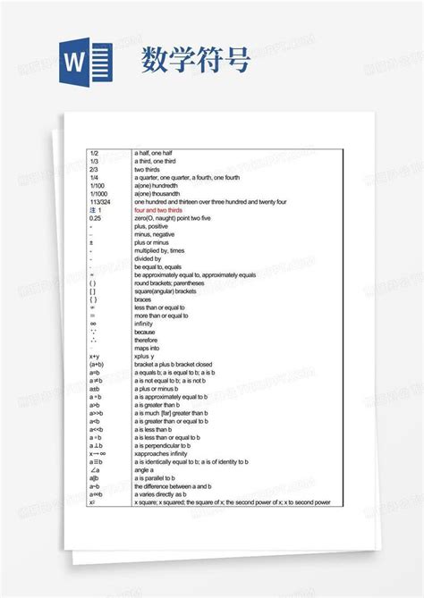 数学符号word模板下载 编号qwezpjwp 熊猫办公