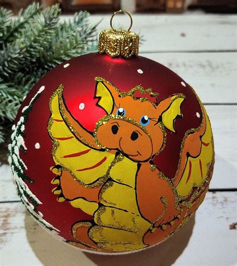 Новорічна іграшка скляна ялинкова куля з Драконом Id 1711997500 цена 250 ₴ купити на Prom Ua