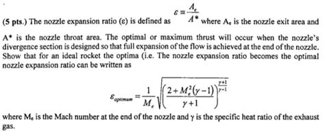 Solved 5 Pts The Nozzle Expansion Ratio ε Is Defined As