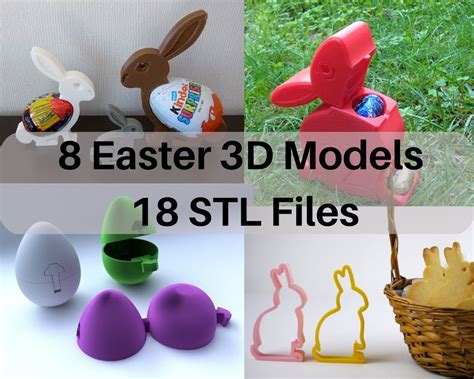 Set Of 8 Easter 3d Models Stl Files For 3d Printing Easter Eggs Bunny Designs Egg Hunt