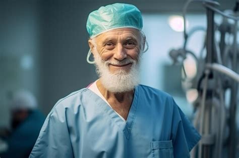 Premium Ai Image A Man With A White Beard Wearing A Surgical Cap